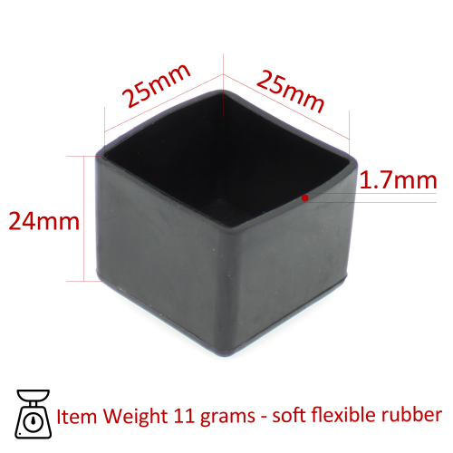 25x25mm Rubber Cover Caps For Chair Legs & Square Tubing